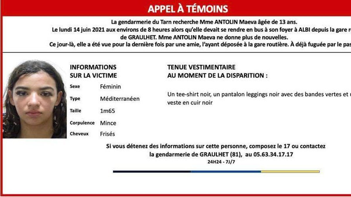 Un appel à témoins pour retrouver Maeva, 13 ans, disparue dans le Tarn ...